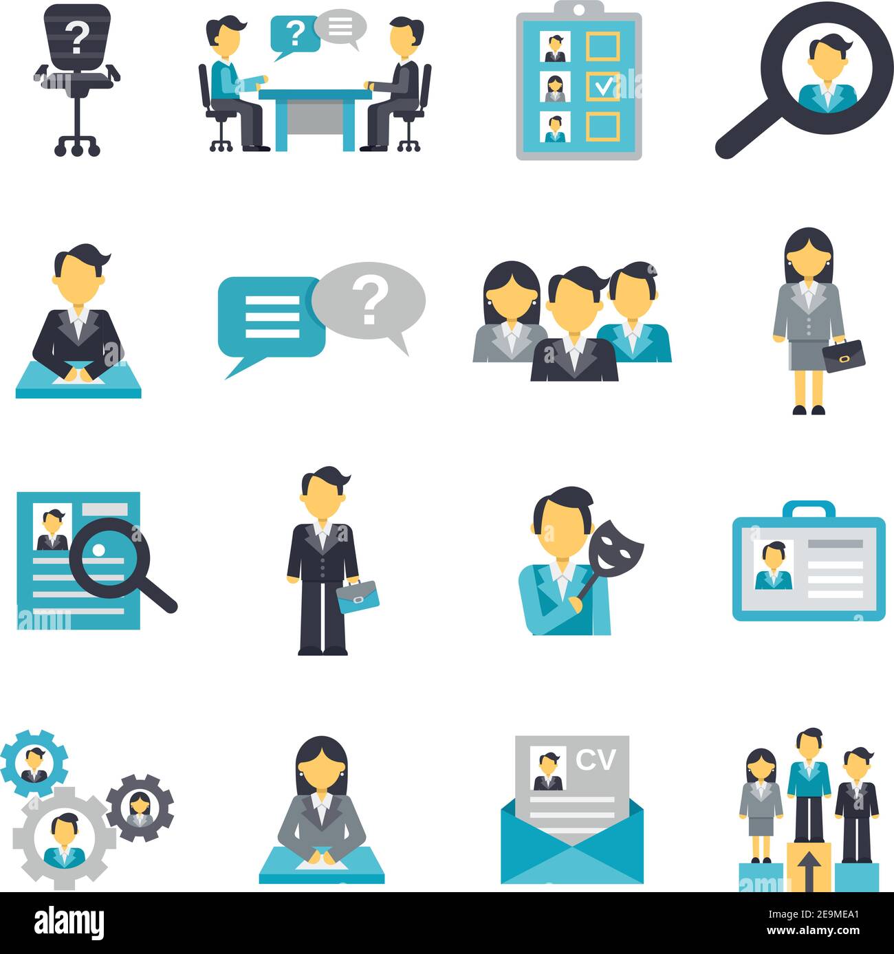 Human resources organization strategy management icons flat set ...