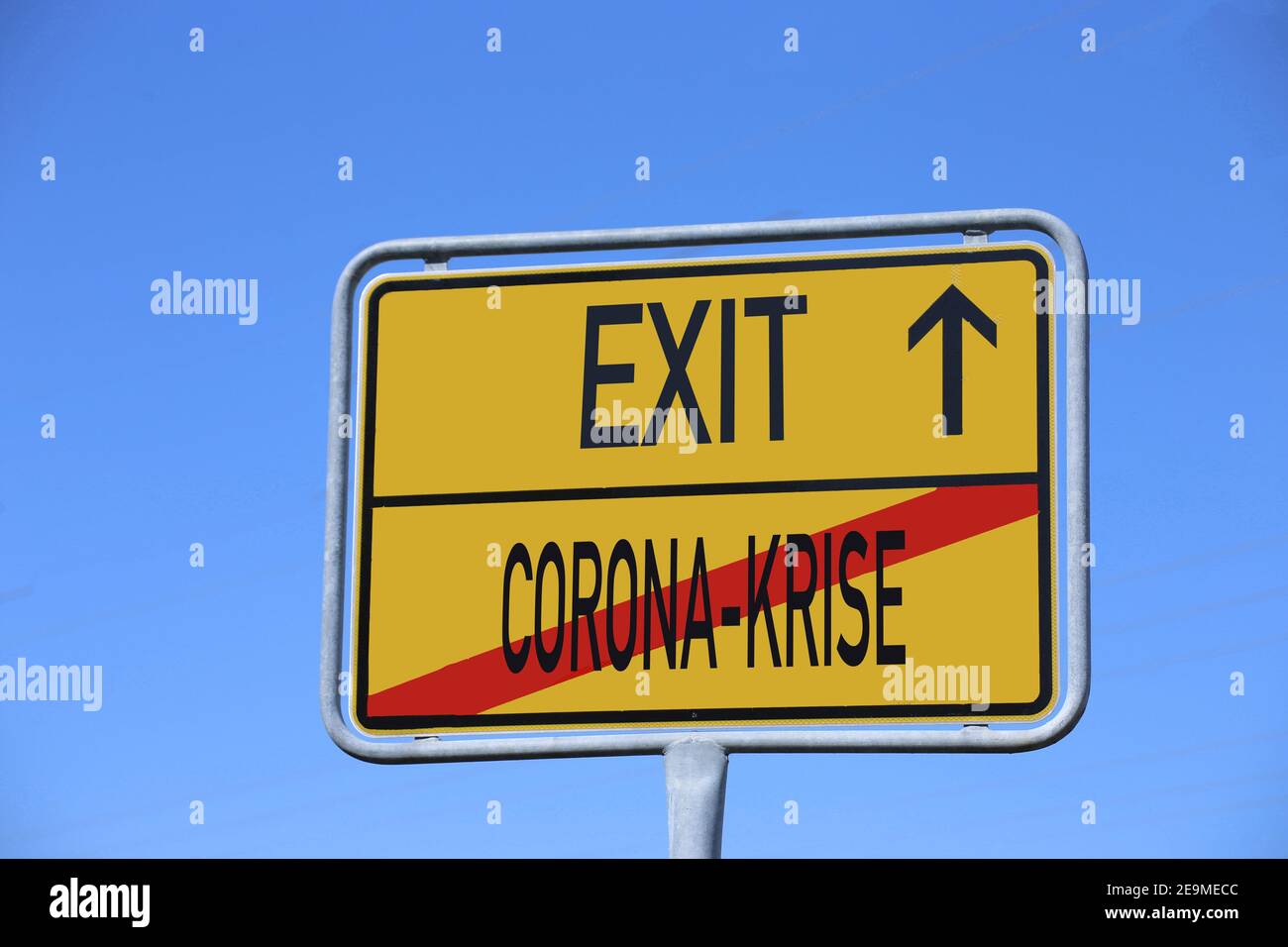 Symbol image: German town-sign with the letters Coronavirus / Exit ...