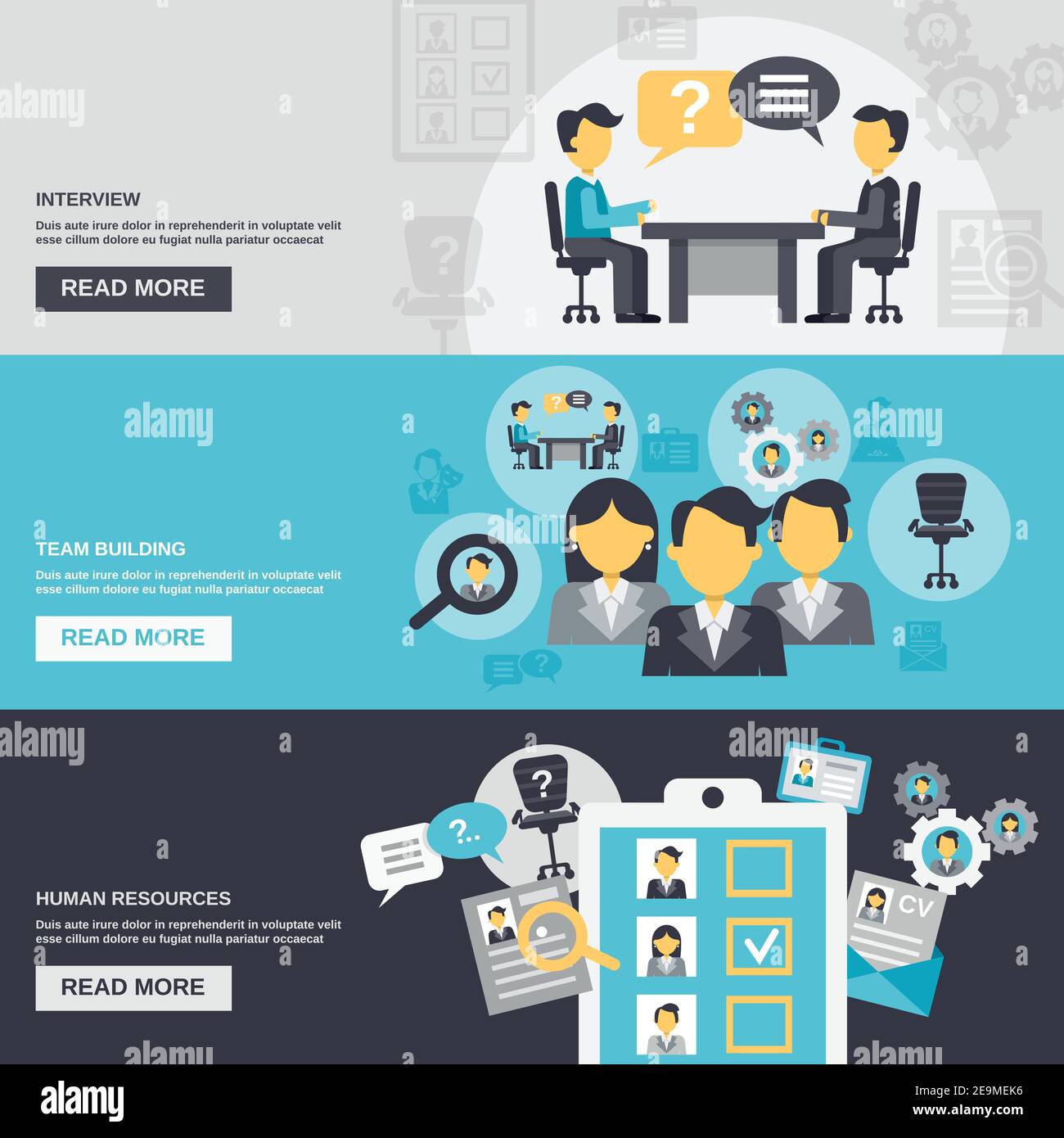 Human resources horizontal banner set with interview team building ...