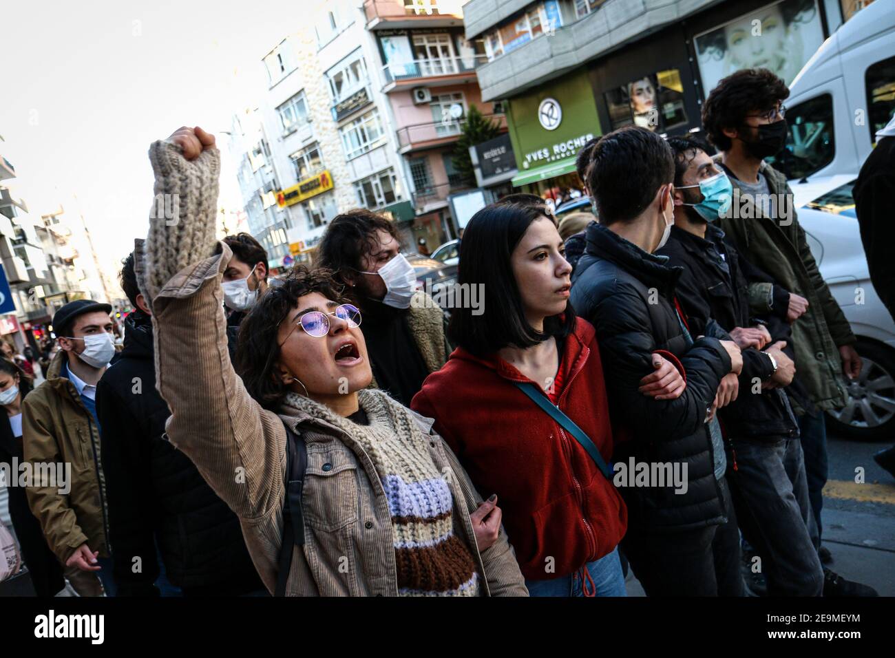 A protester shouting slogans during the demonstration.In the art ...