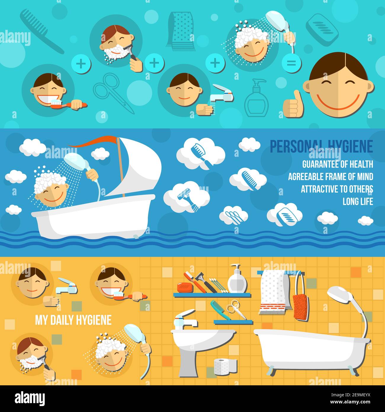 Personal hygiene banner horizontal set with beauty bathroom cosmetic ...