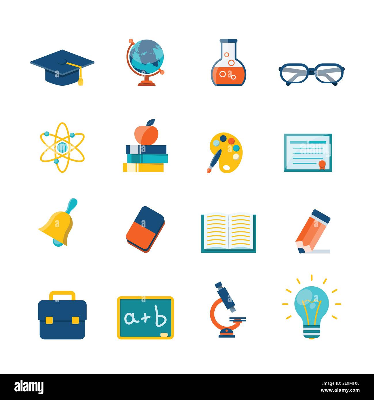 Education flat icons set with blackboard globe book diploma isolated ...