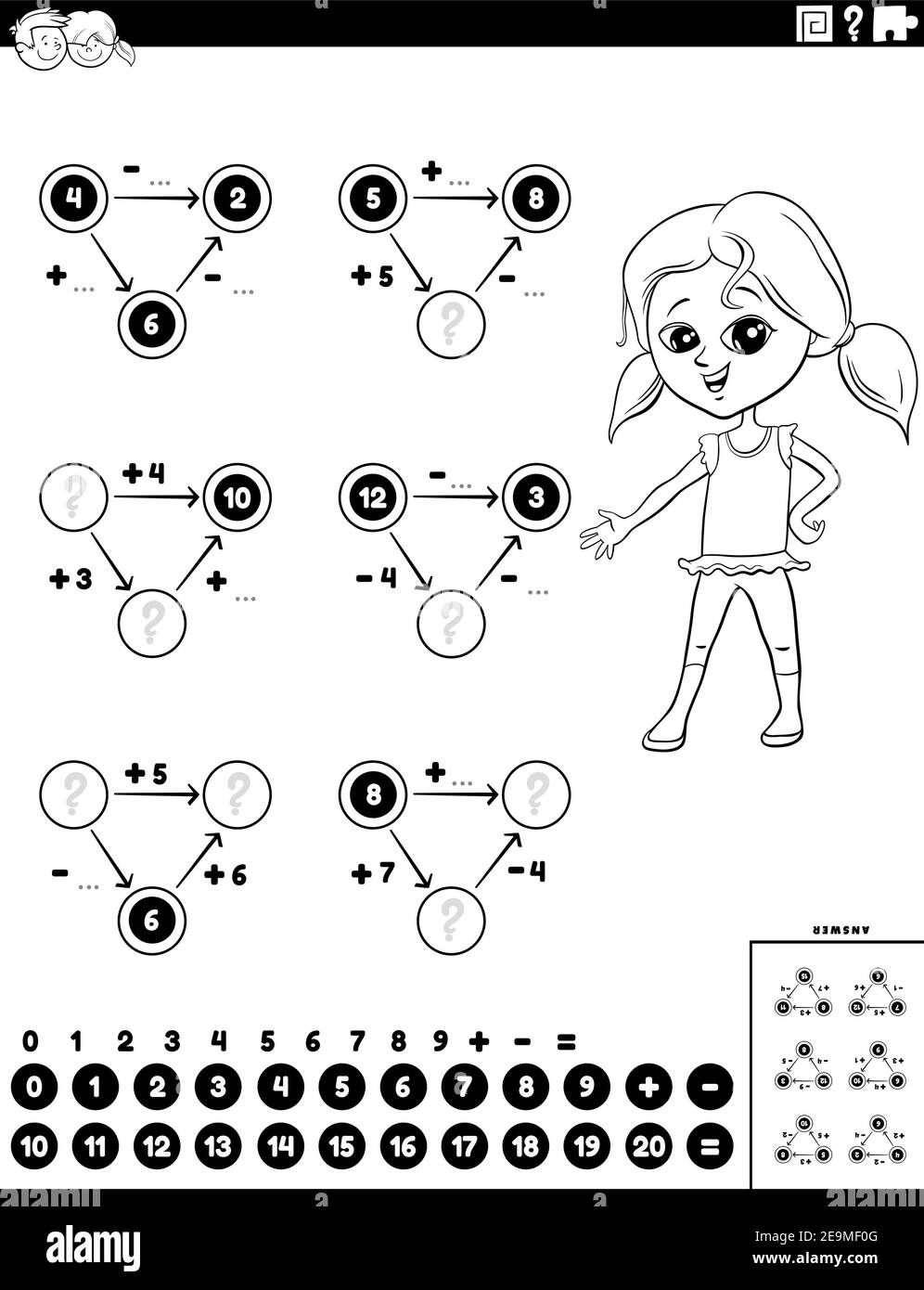 Black and White Cartoon Illustration of Educational Mathematical ...