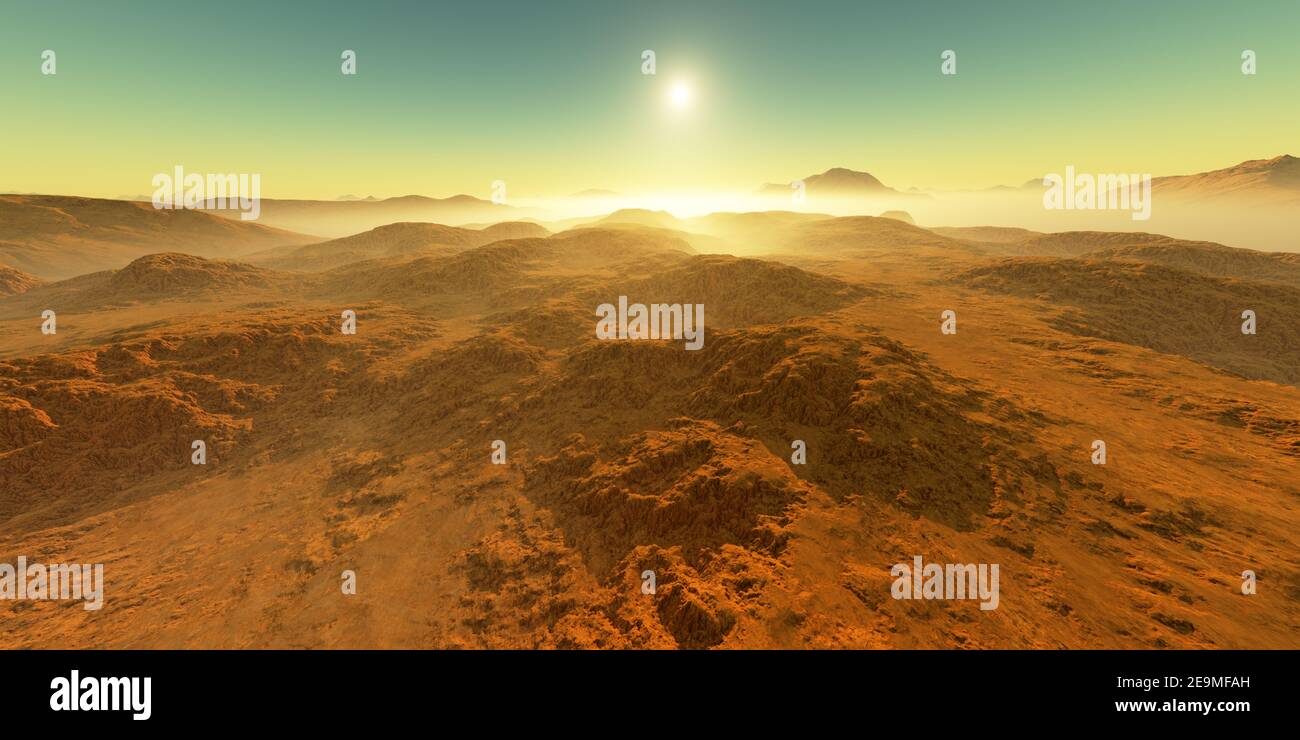 Sunset on Mars. Martian landscape. 3D rendering Stock Photo - Alamy