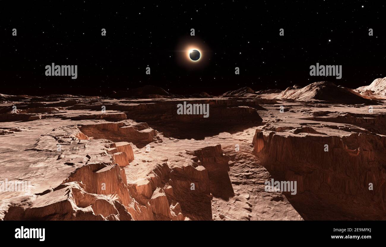 Earth eclipse from the red Moon. 3d rendering Stock Photo - Alamy