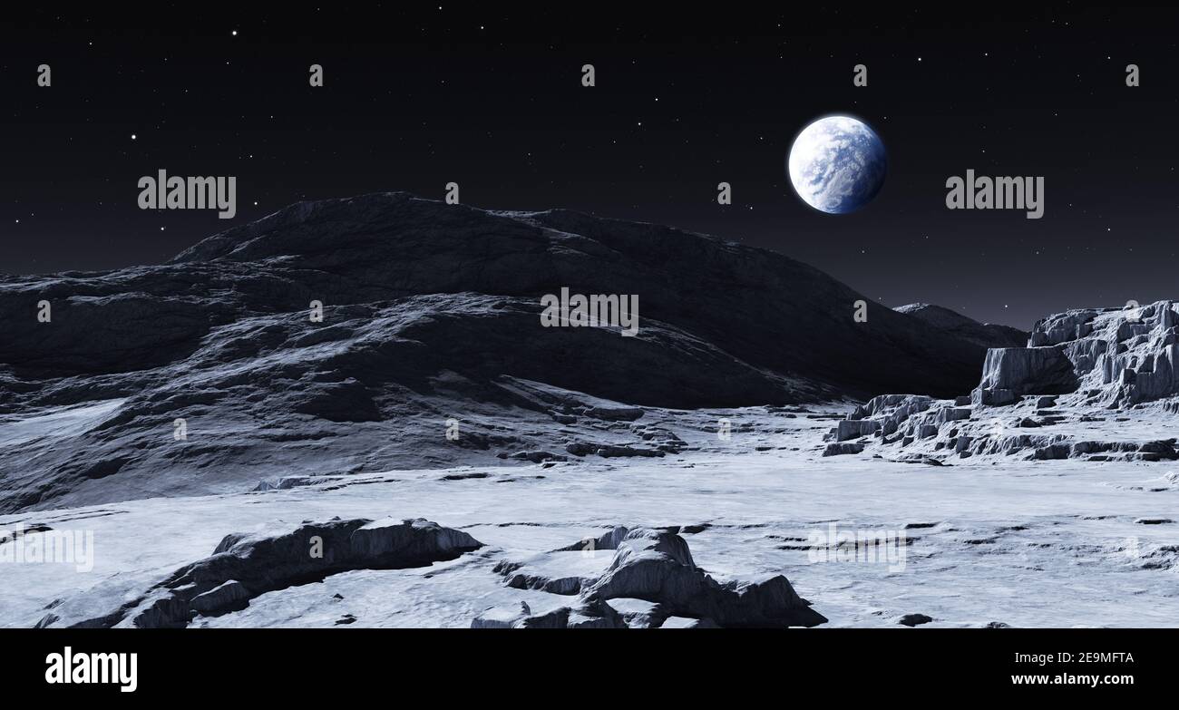 Earth rising over the Moon. 3d rendering Stock Photo - Alamy
