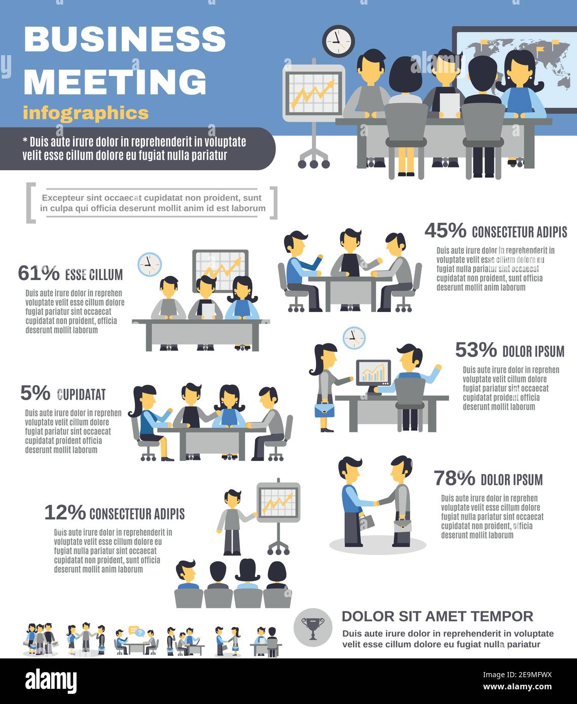 Meeting infographics set with business conference team communication ...