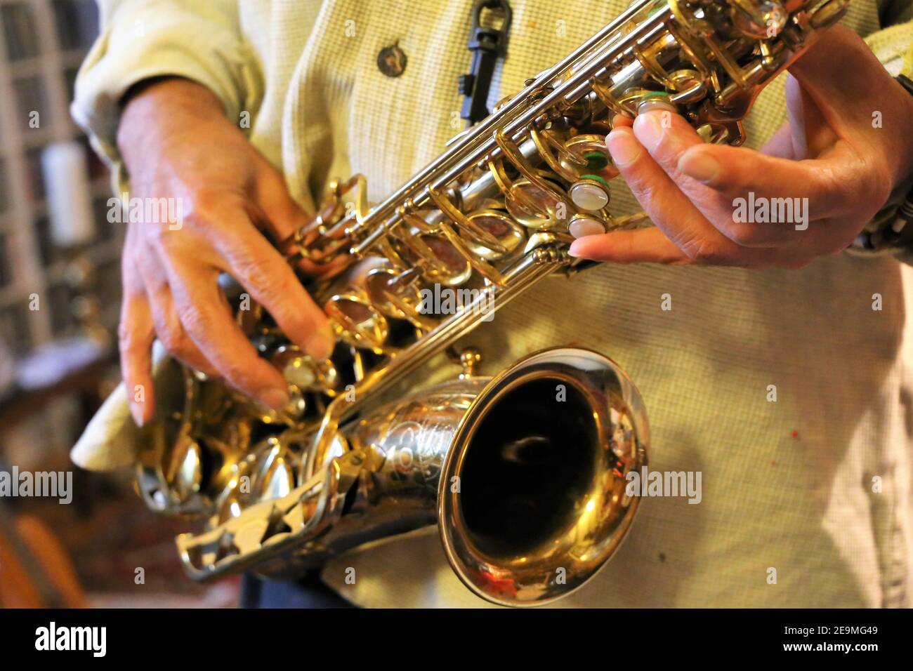 Symbol image: Jazz musician playing saxophone (Model released Stock ...