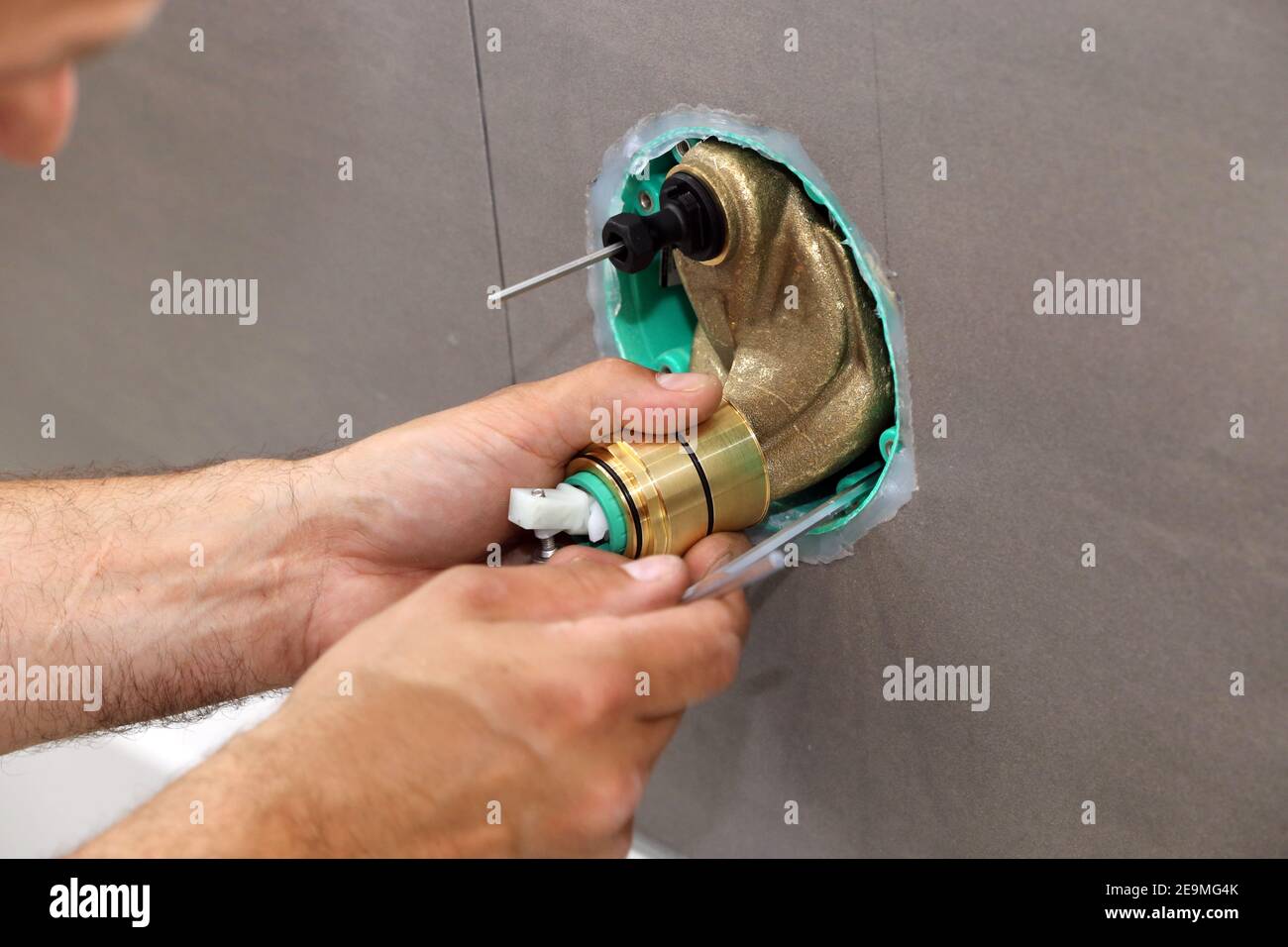 Sanitary installation, installation of a water connection Stock Photo ...