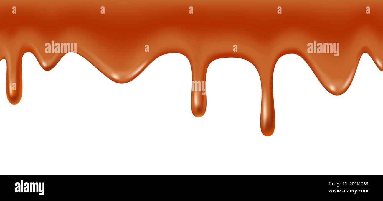 Melted caramel dripping, realistic vector illustration on white ...