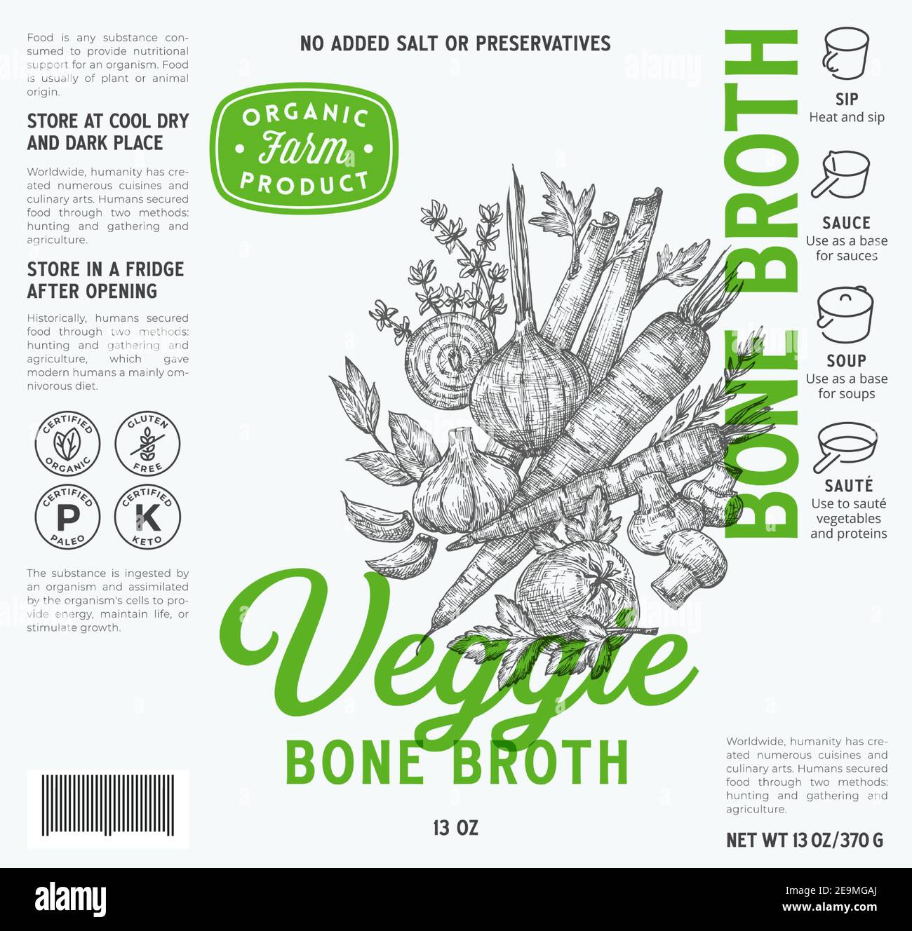 Veggie Bone Broth Label Template. Abstract Vector Food Packaging Design ...