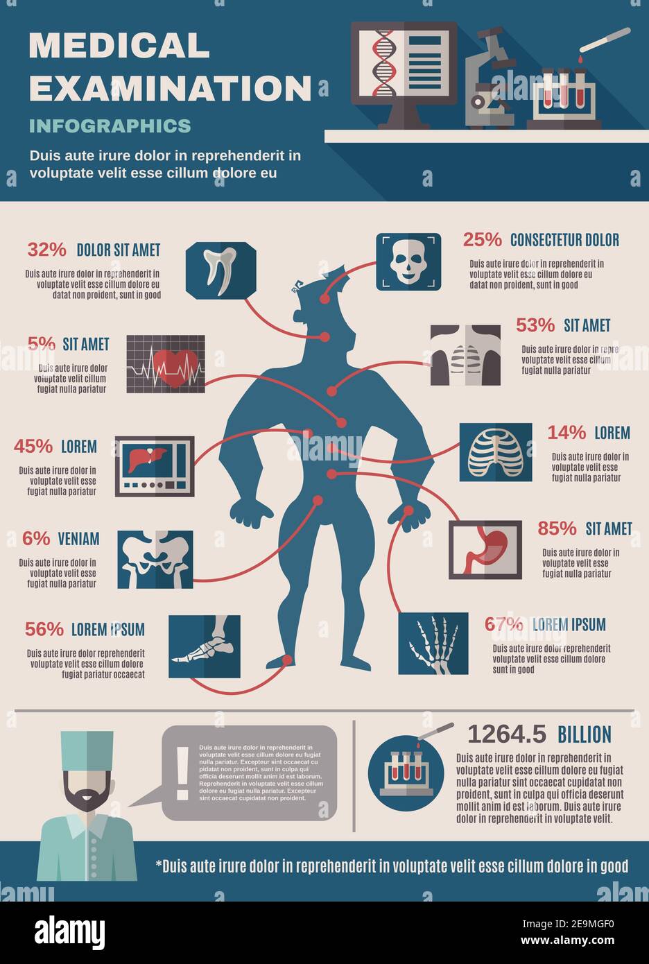 Medical examination infographic set with body silhouette and ultrasound ...