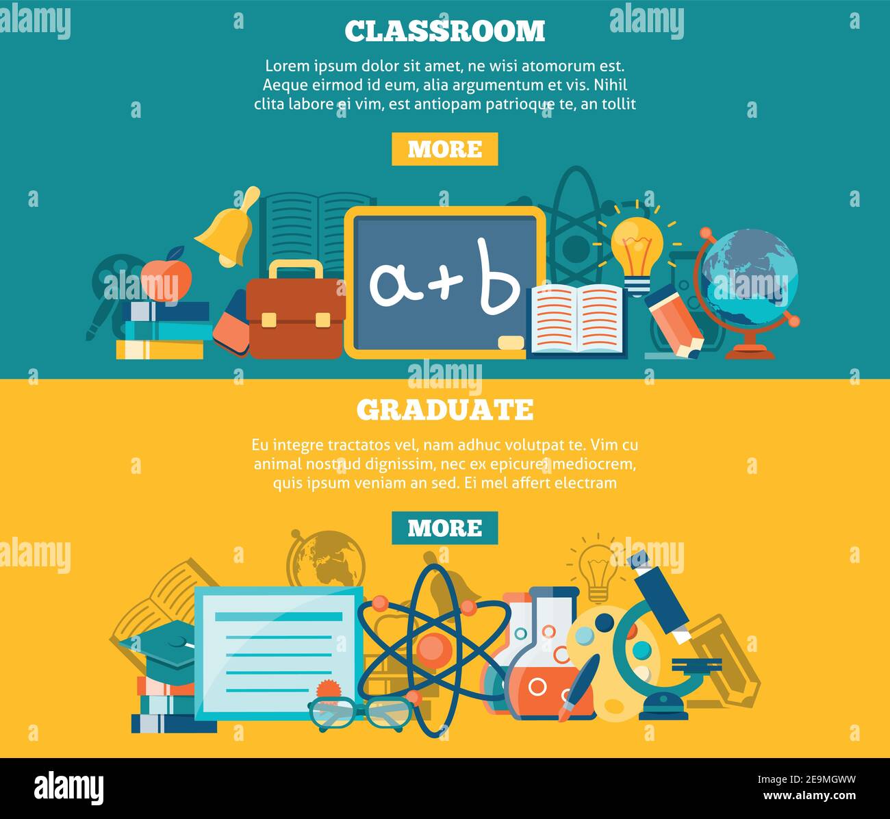 Education horizontal banner set with classroom and graduate elements ...