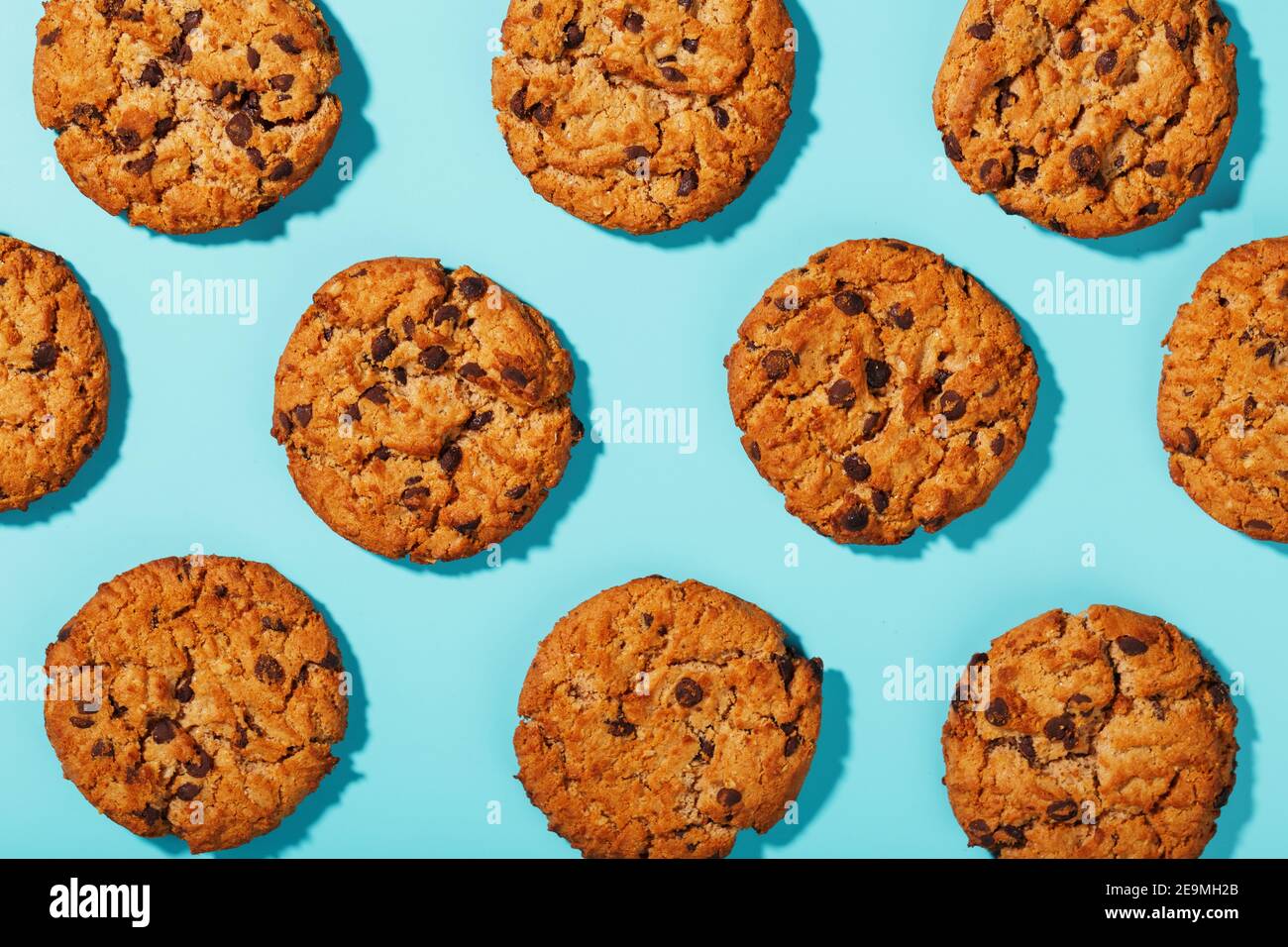 Oatmeal cookies with chocolate chip pattern and patterns on a light ...