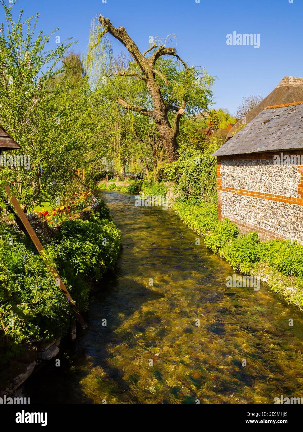 The Bourne Rivulet which is a tributary of the River Test as it passes ...
