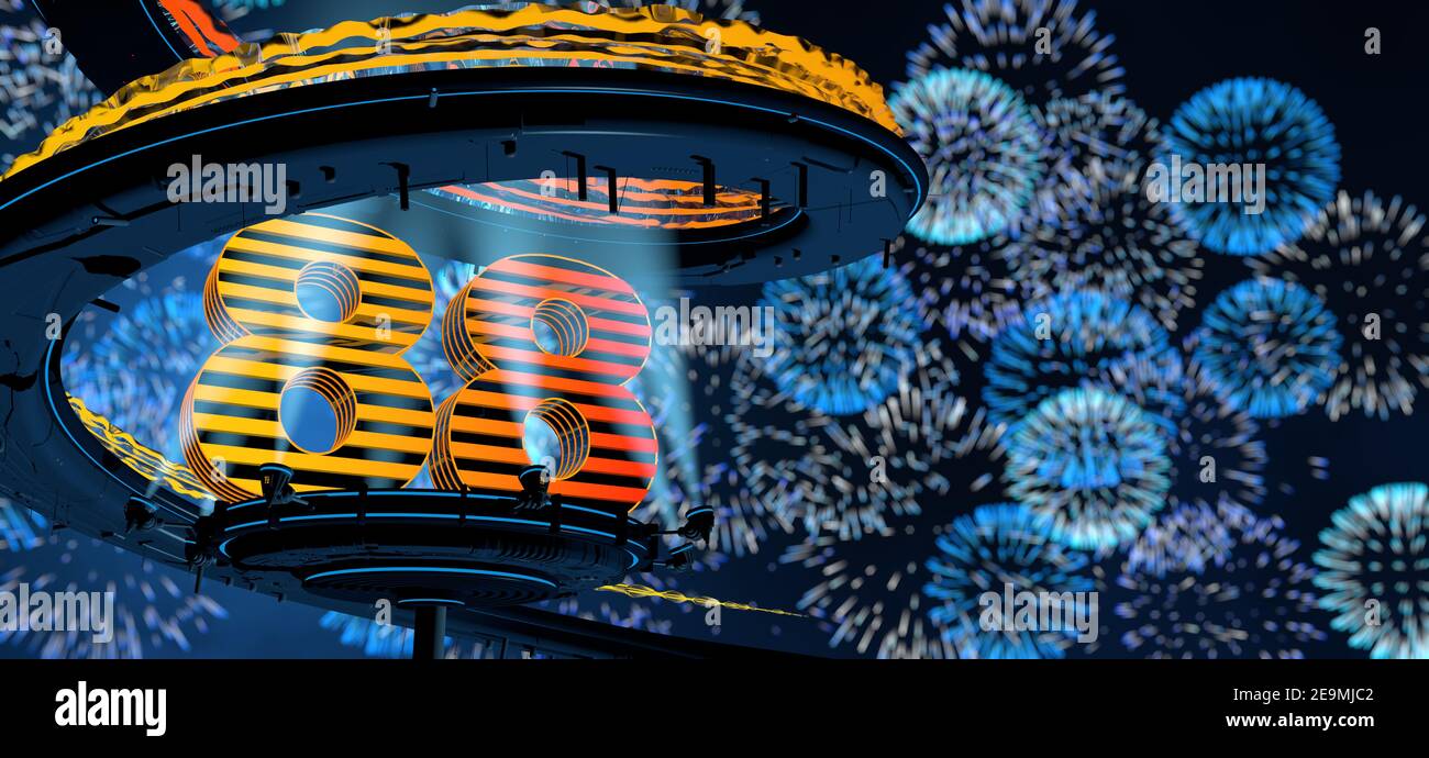 Number 88 formed by a yellow structure on a round metal platform ...