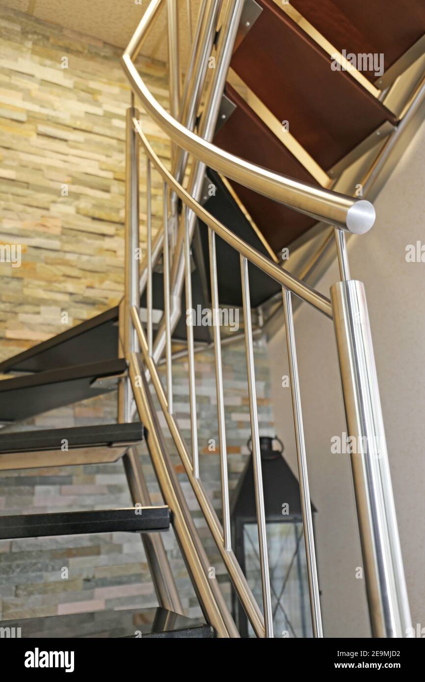 High quality new interior staircase with stainless steel banister Stock ...