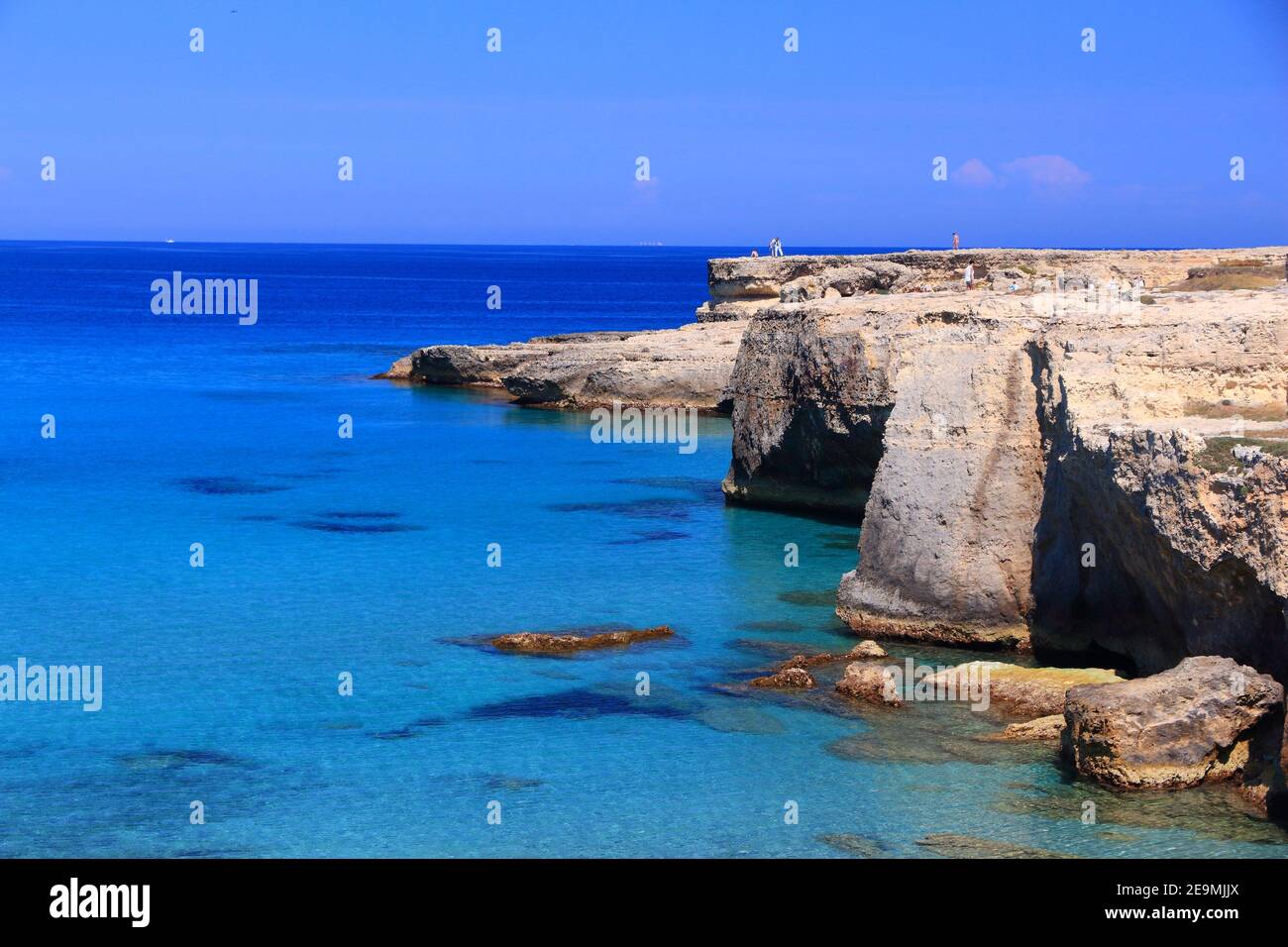 Salento coast landscape in Italy. Roca Vecchia in Apulia region Stock ...