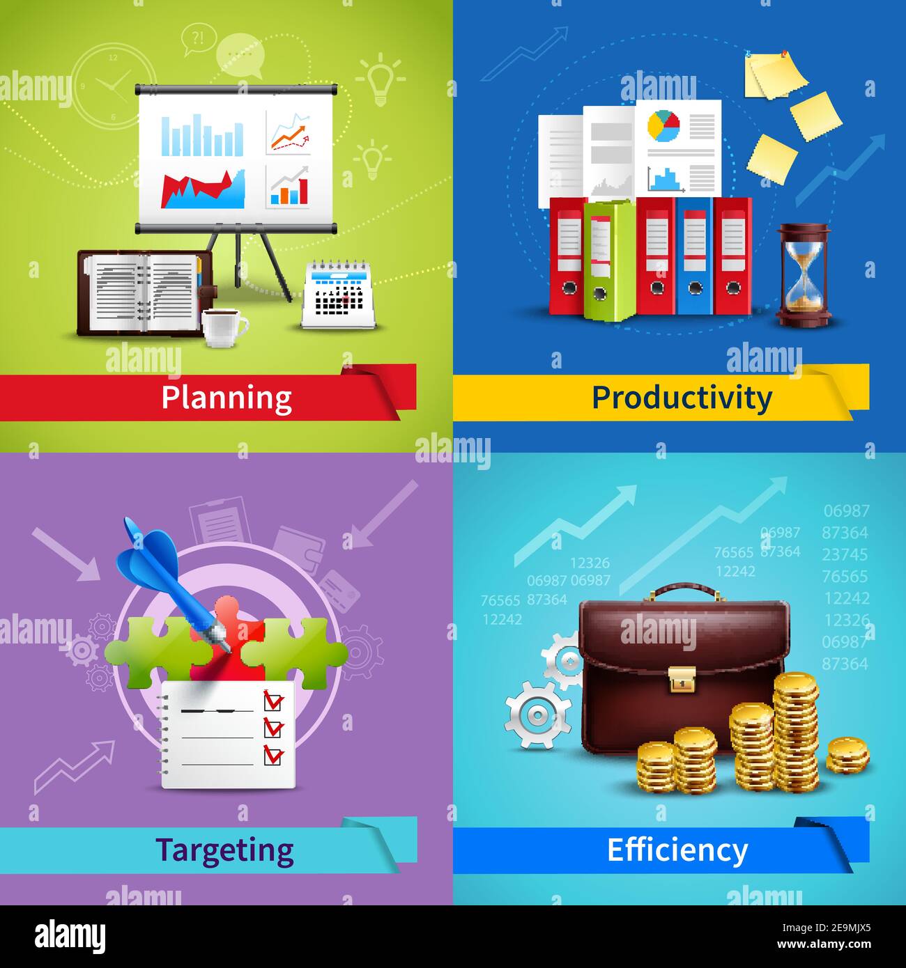 Business design concept set with planning productivity targeting ...