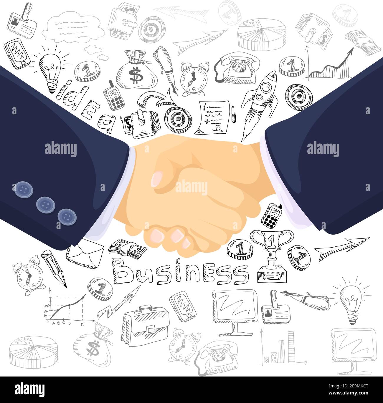 Successful business teamwork partnership concept black outlined icons ...