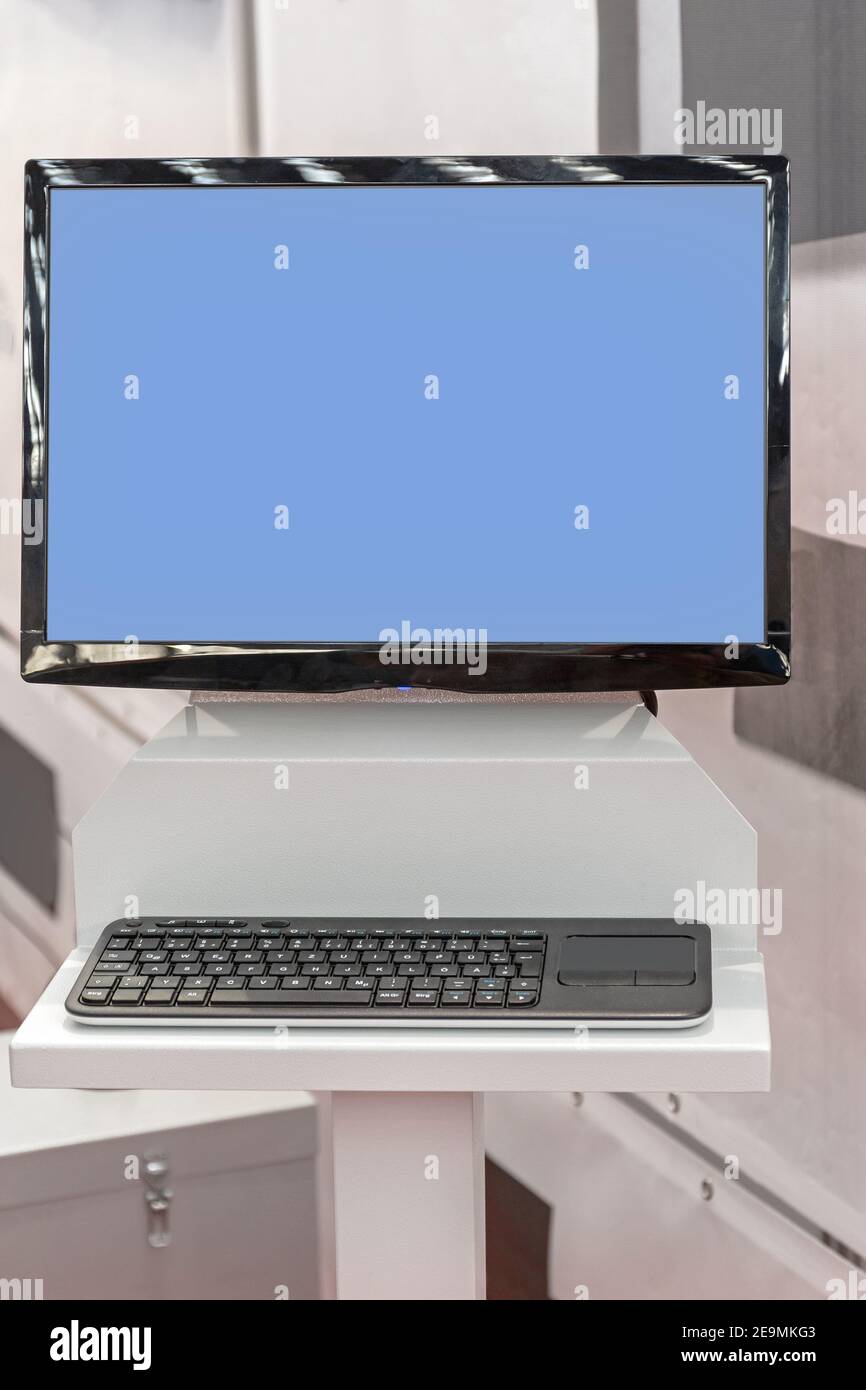 Standing Desk Computer Lcd Monitor and Keyboard Stock Photo - Alamy
