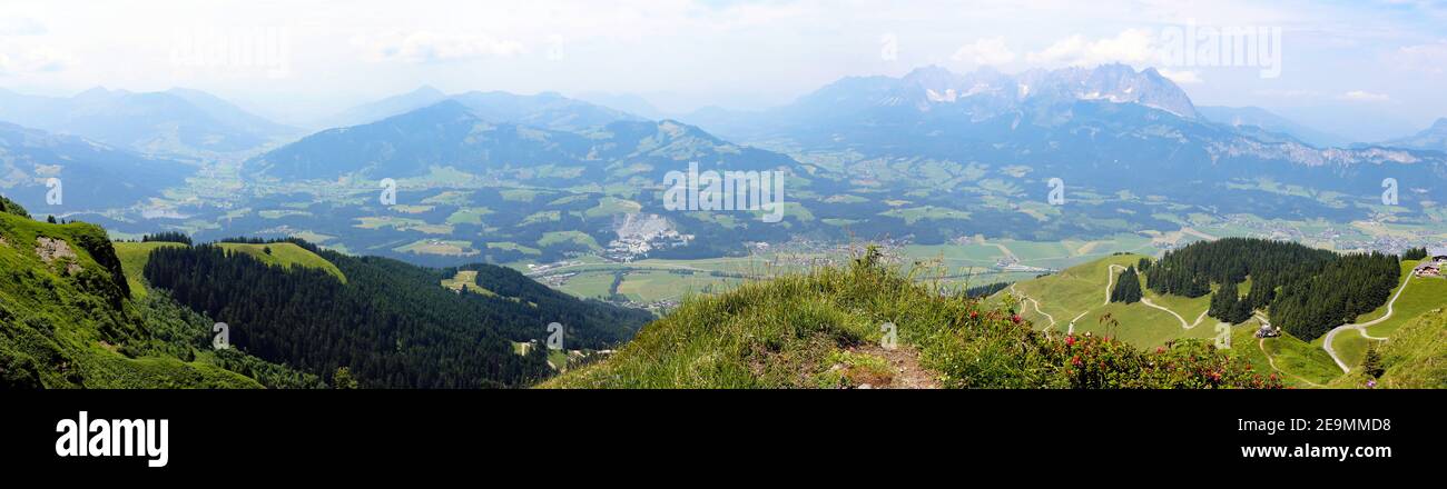 Panoramic view of the Kaiser Mountains (Wilder Kaiser), Tirol, Austria ...