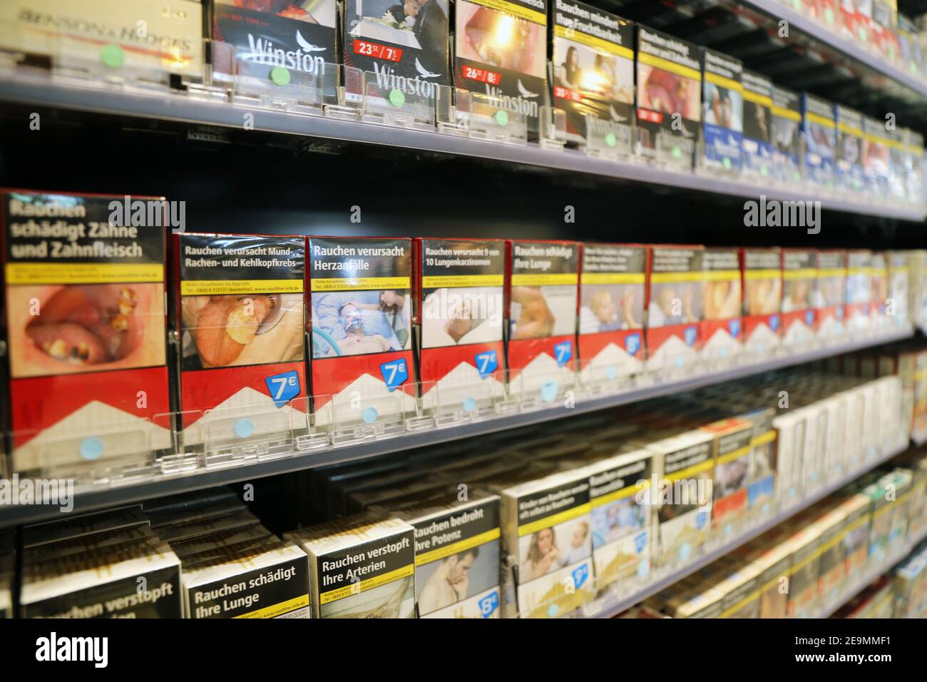 Cigarettes and tobacco products in a shop (Ludwigshafen, Germany, July ...