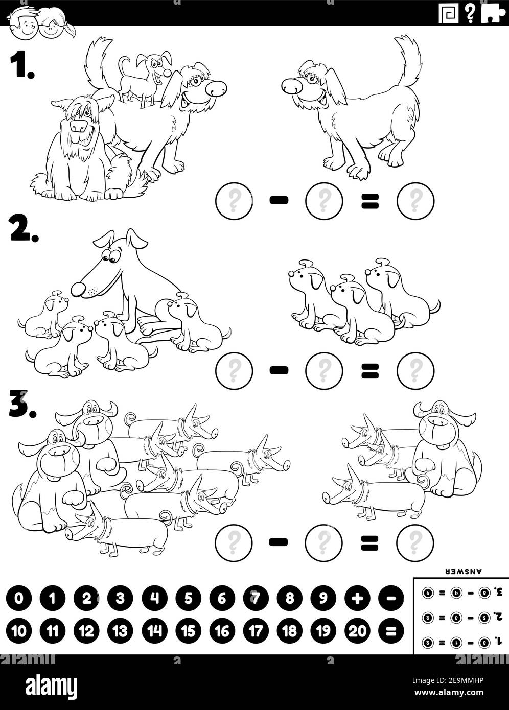 Black and white cartoon illustration of educational mathematical ...