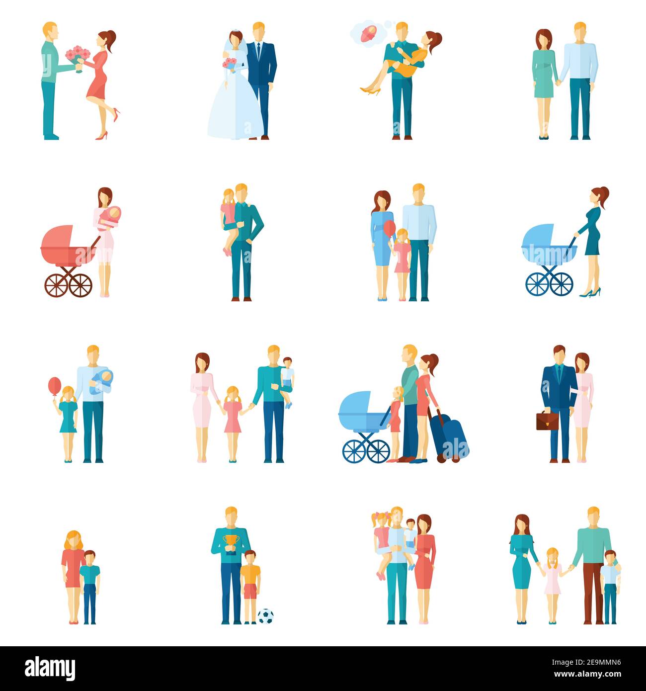 Family icons set with married couple people relationship symbols ...