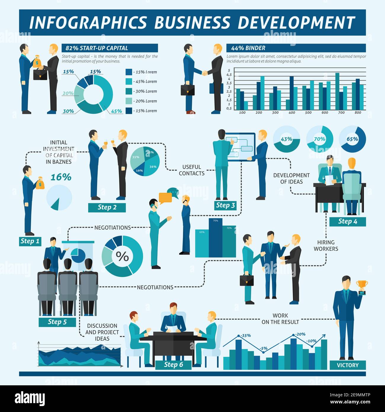 Businessmen infographics set with business development people teamwork ...