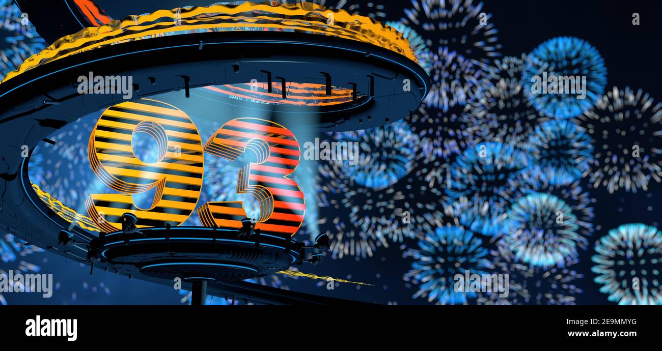 Number 93 formed by a yellow structure on a round metal platform ...