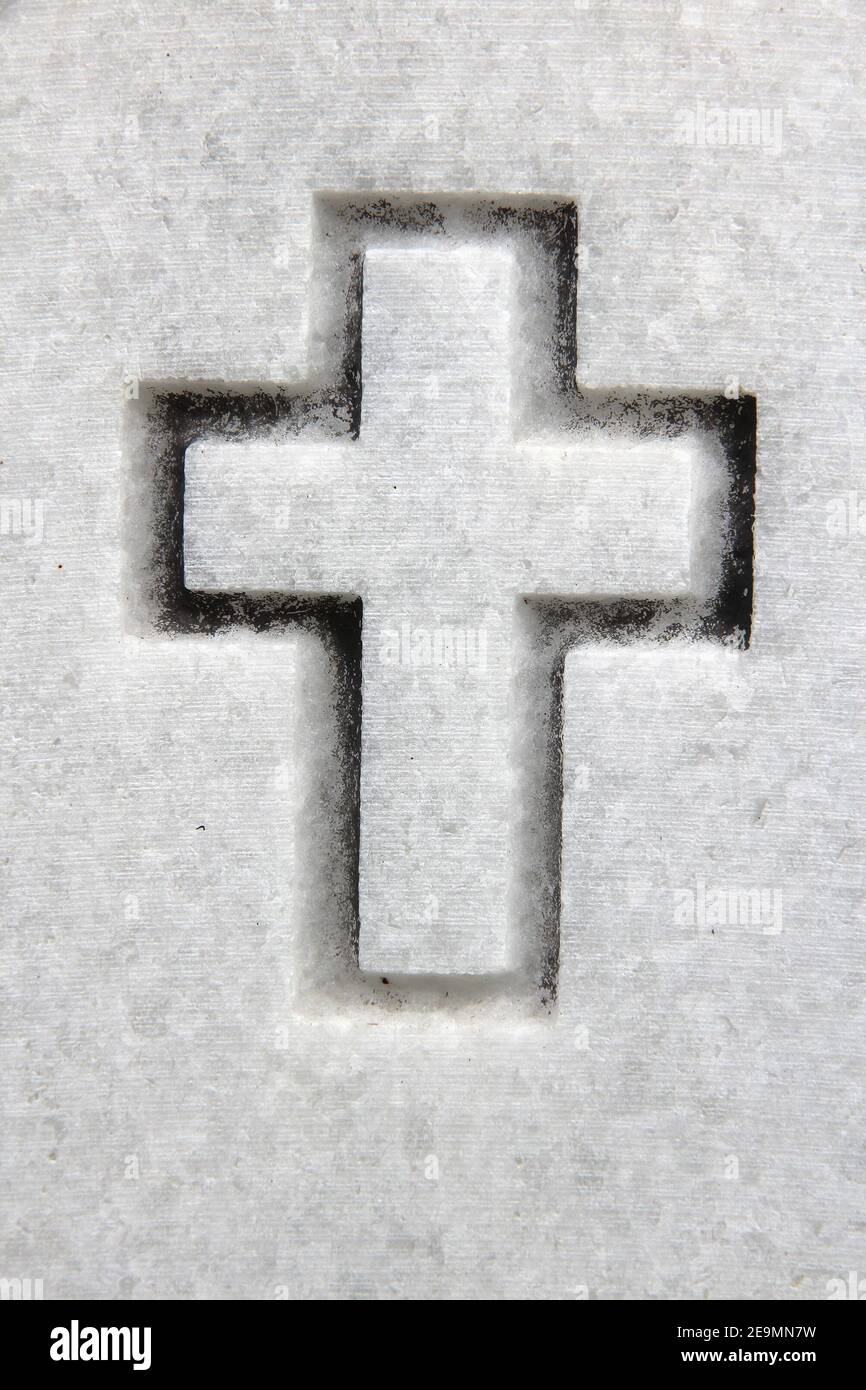 Marble cross engraving. Cemetery Christianity symbol - cross engraved ...