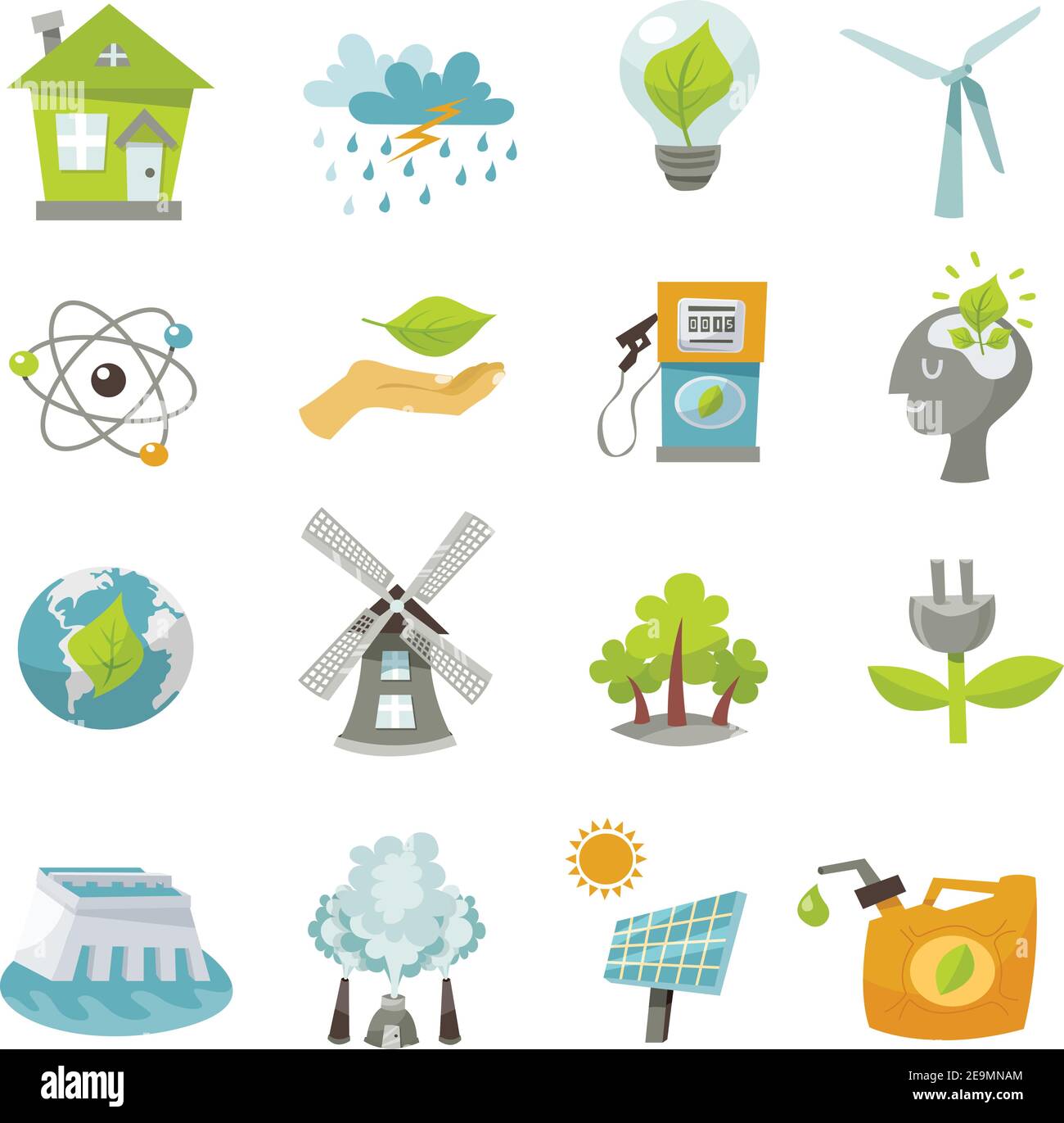 Eco renewable recycling energy icons flat set isolated vector ...