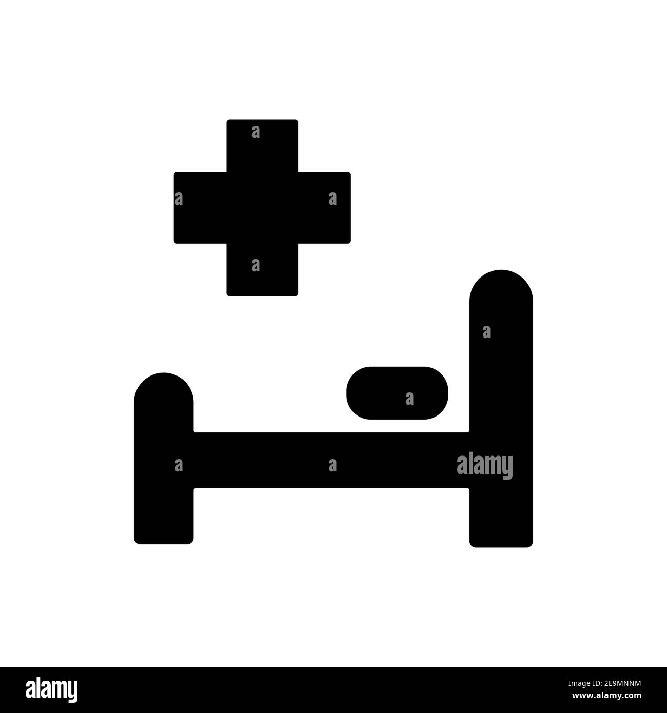 Hospital bed and cross vector glyph icon. Medicine and healthcare ...