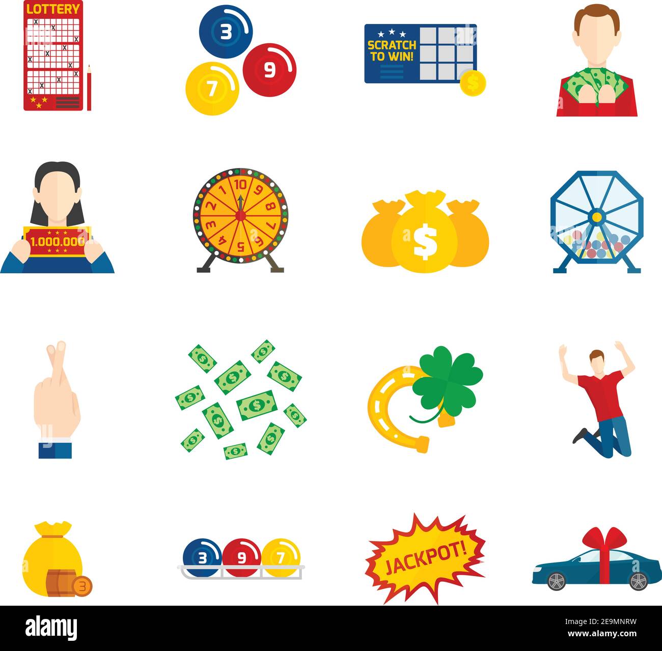 Lottery and gambling money game icon flat set isolated vector ...