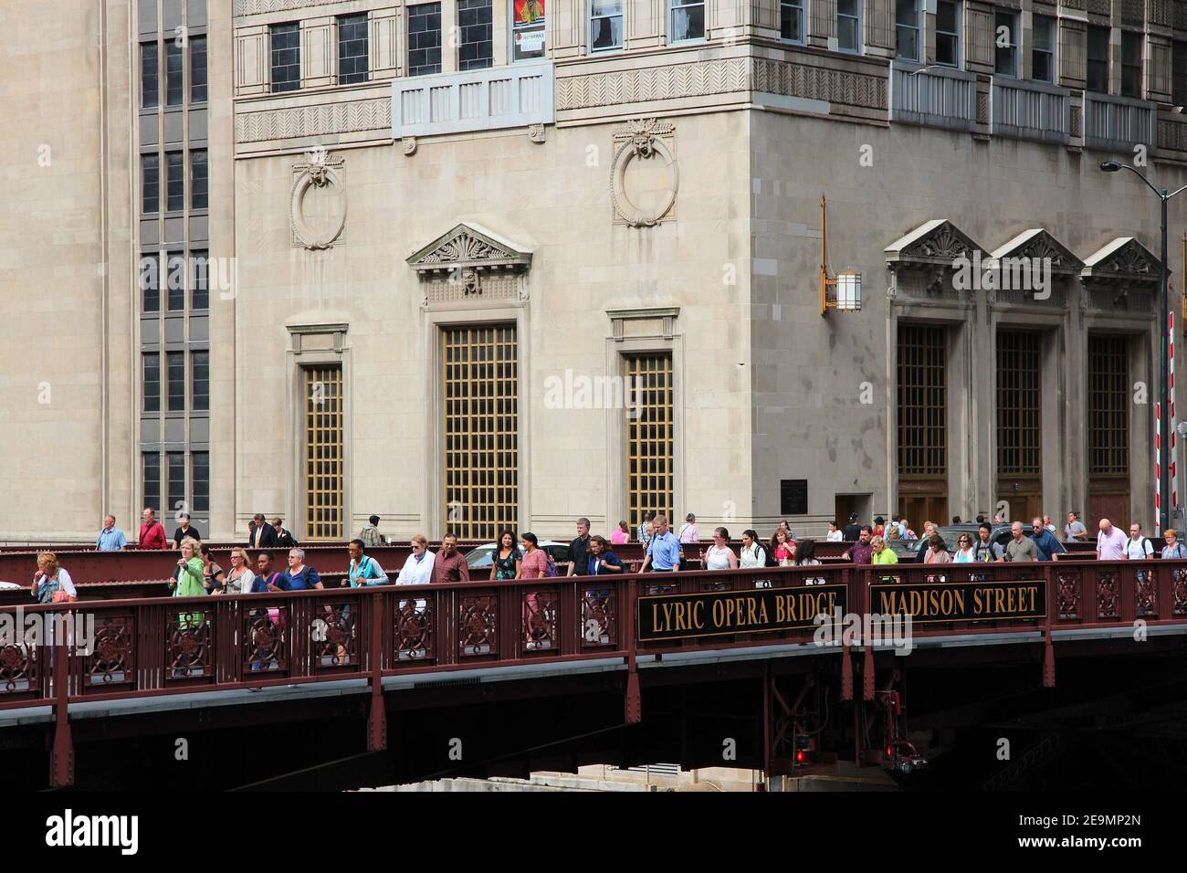 CHICAGO, USA - JUNE 26, 2013: People walk the Lyric Opera Bridge in ...