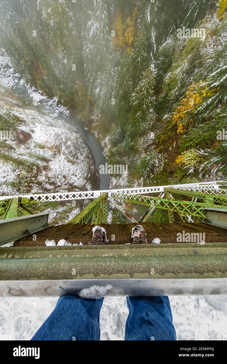 View down from High Steel Bridge, once a logging railroad bridge and ...
