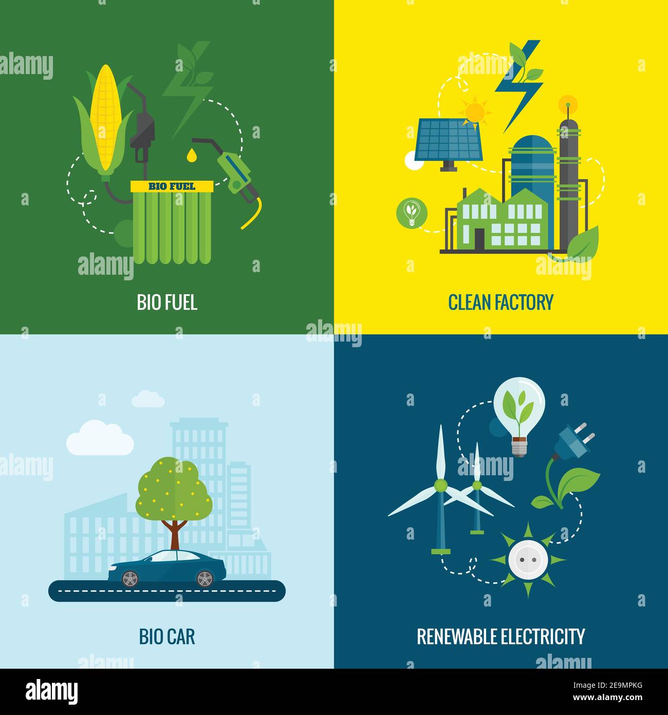 Eco bio car fuel and clean renewable electricity production 4 flat ...