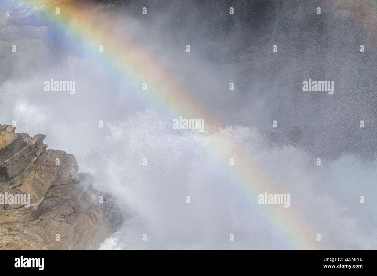 waterfall with fine fog and rainbow Stock Photo - Alamy