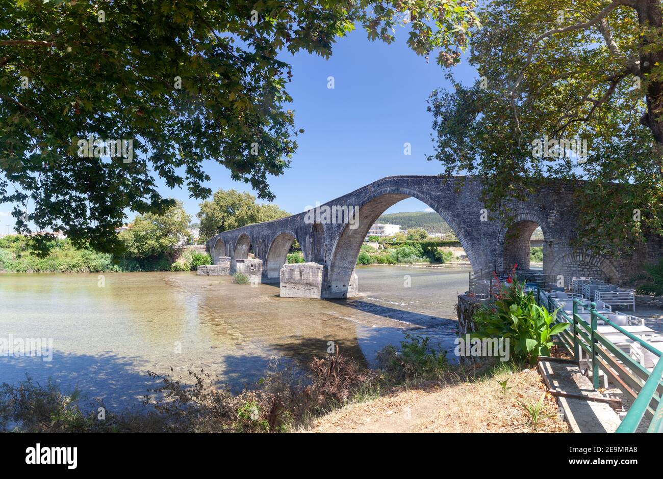 The famous stone bridge of Arta, a bridge of four arches over Arachthos ...