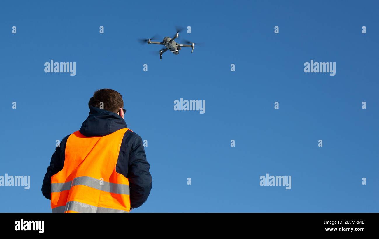 Drone flying in the blue sky. drone pilot, UAV , Multirotor ...