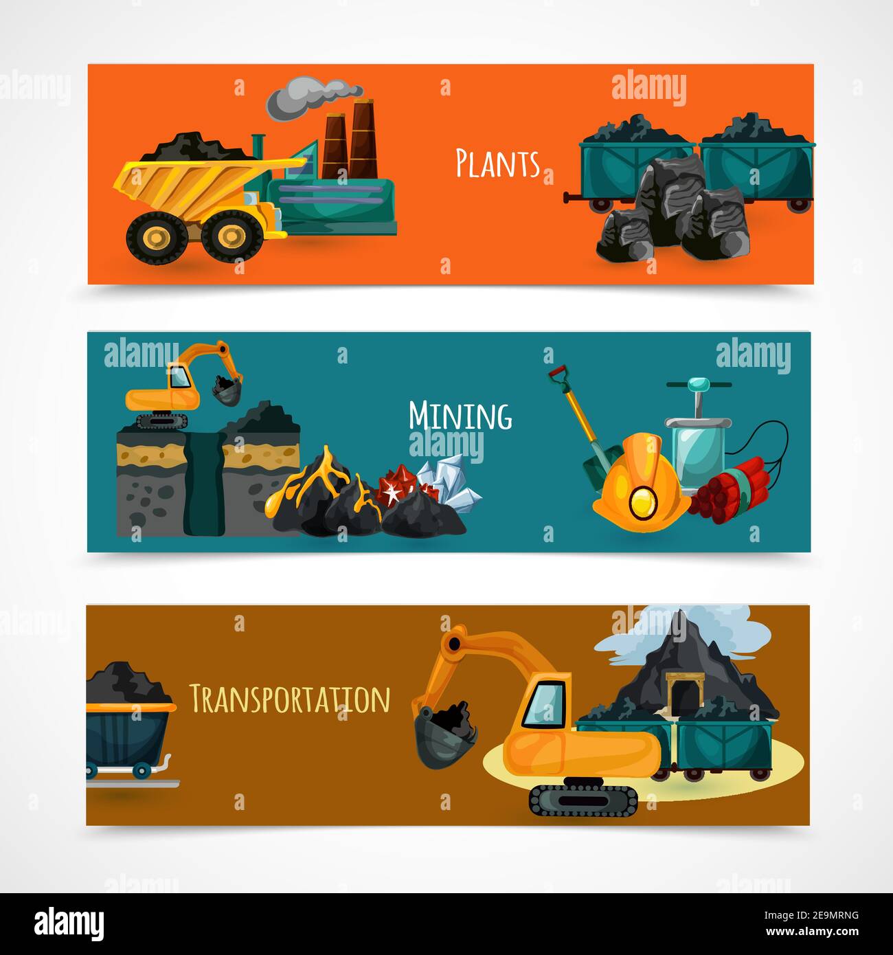 Mining industry horizontal banners set with mineral extraction and ...