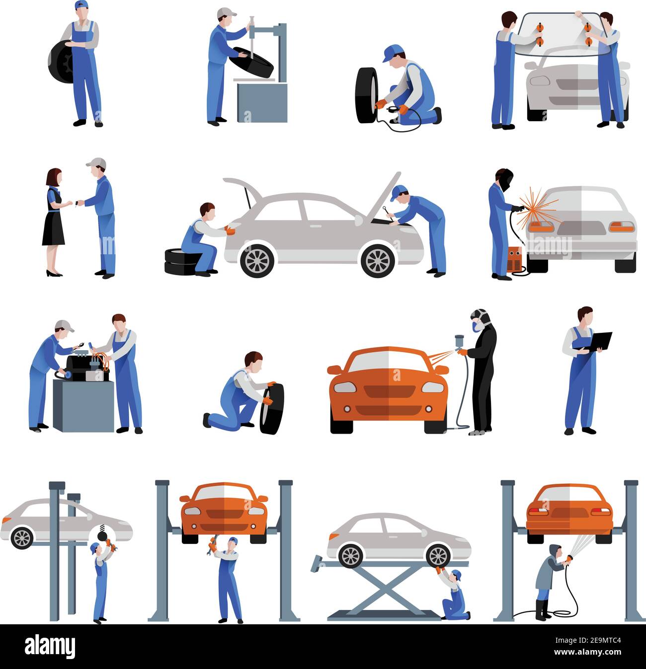 Auto mechanic car service repair and maintenance work icons set ...