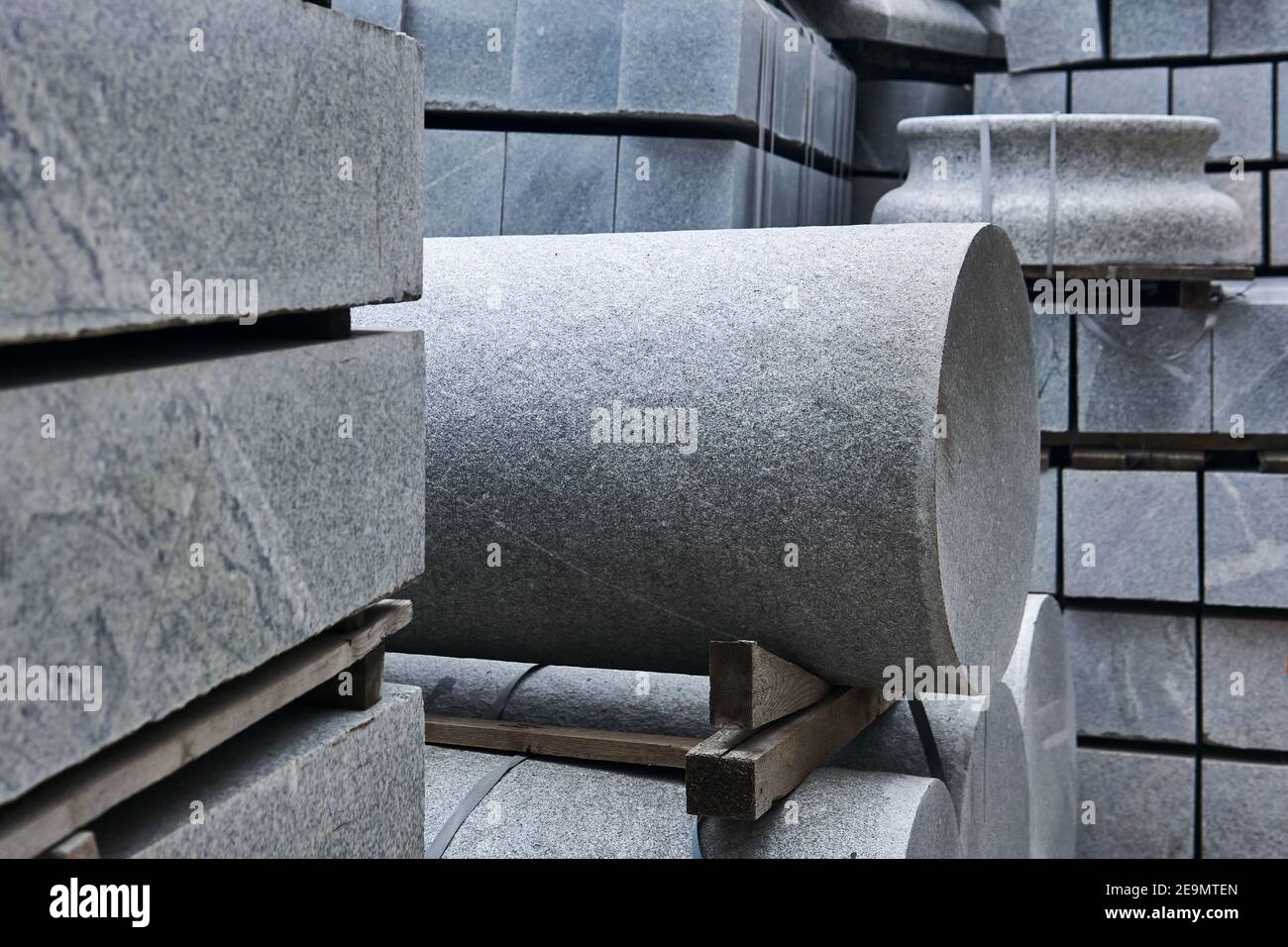 granite blocks and column details prepared for construction, close-up ...