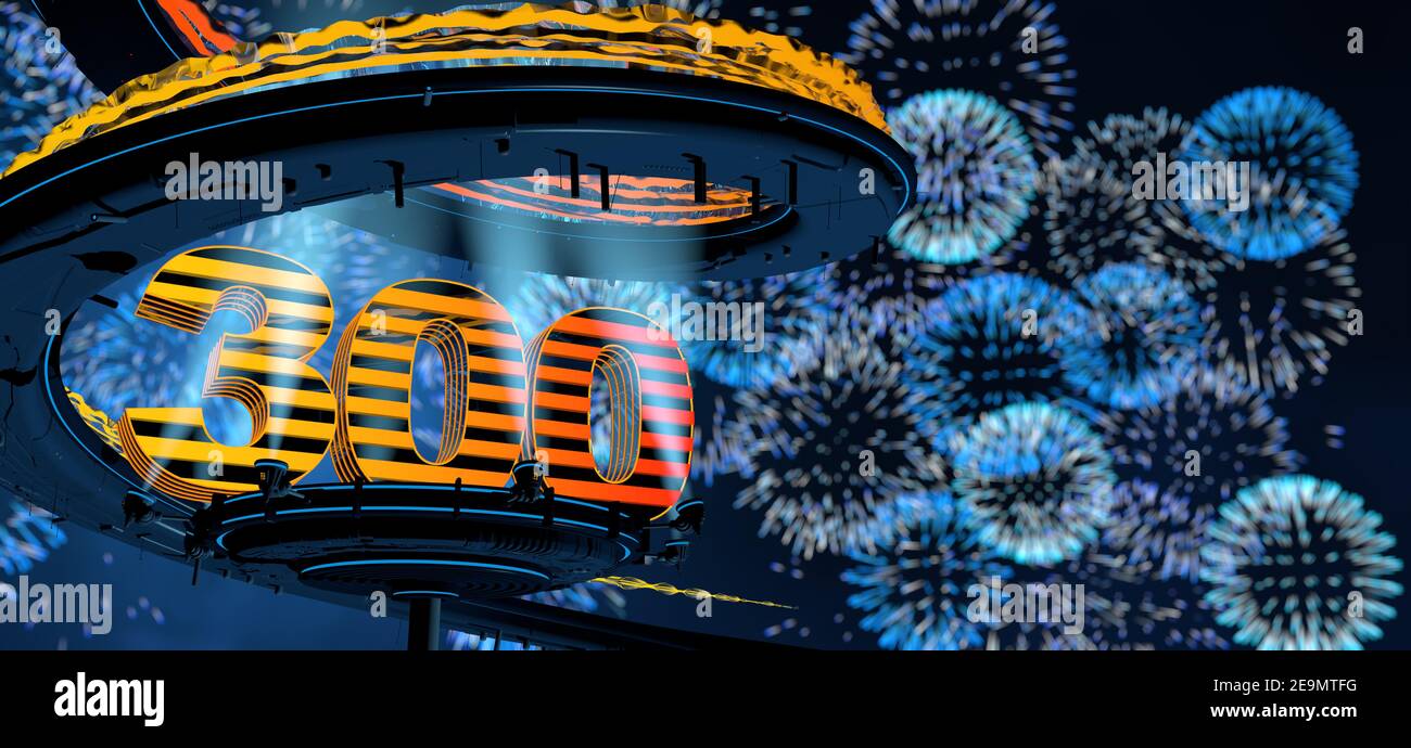 Number 300 formed by a yellow structure on a round metal platform ...
