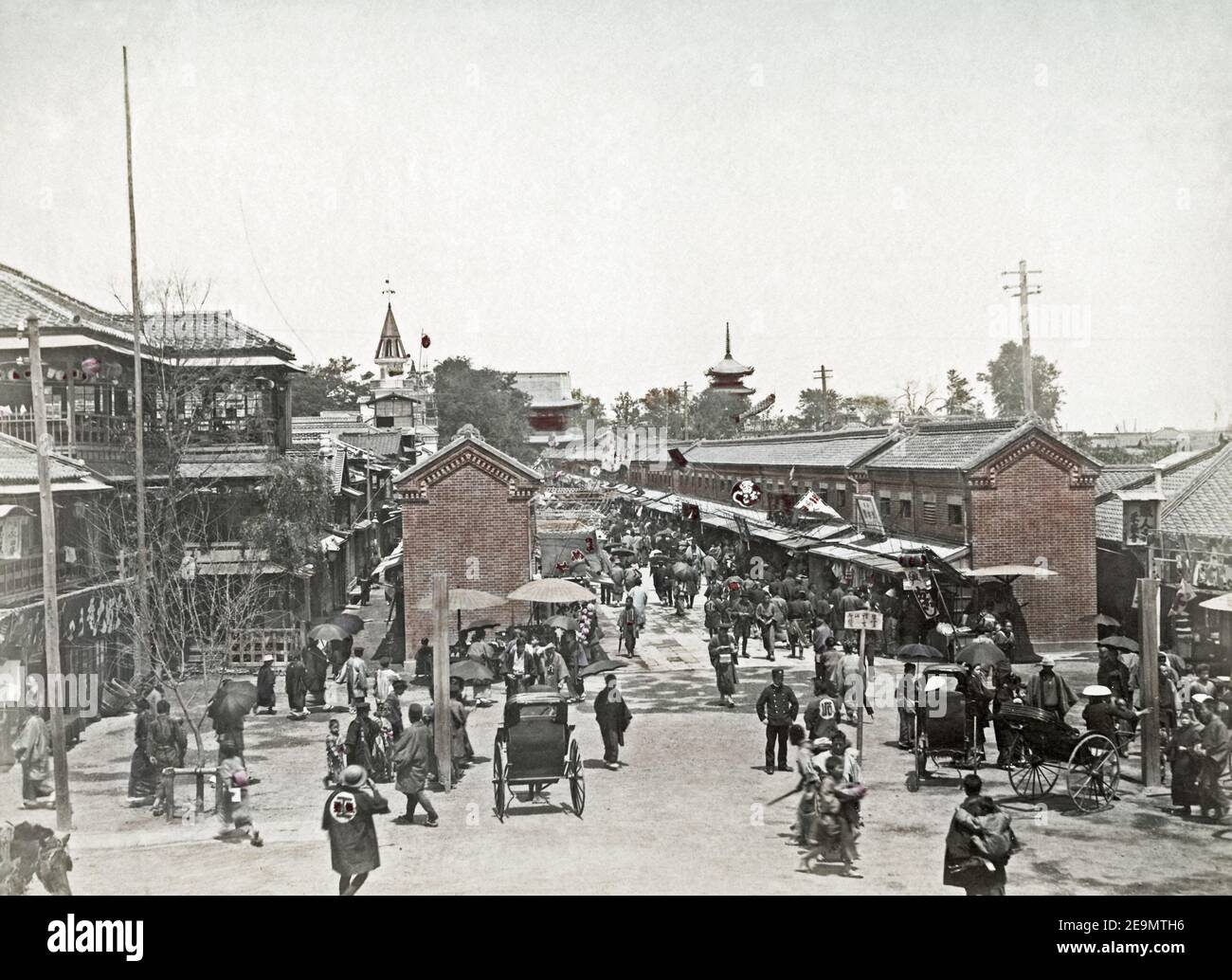 Late 19th century photograph - busy street scene, Asakusa, Tokyo, Japan ...