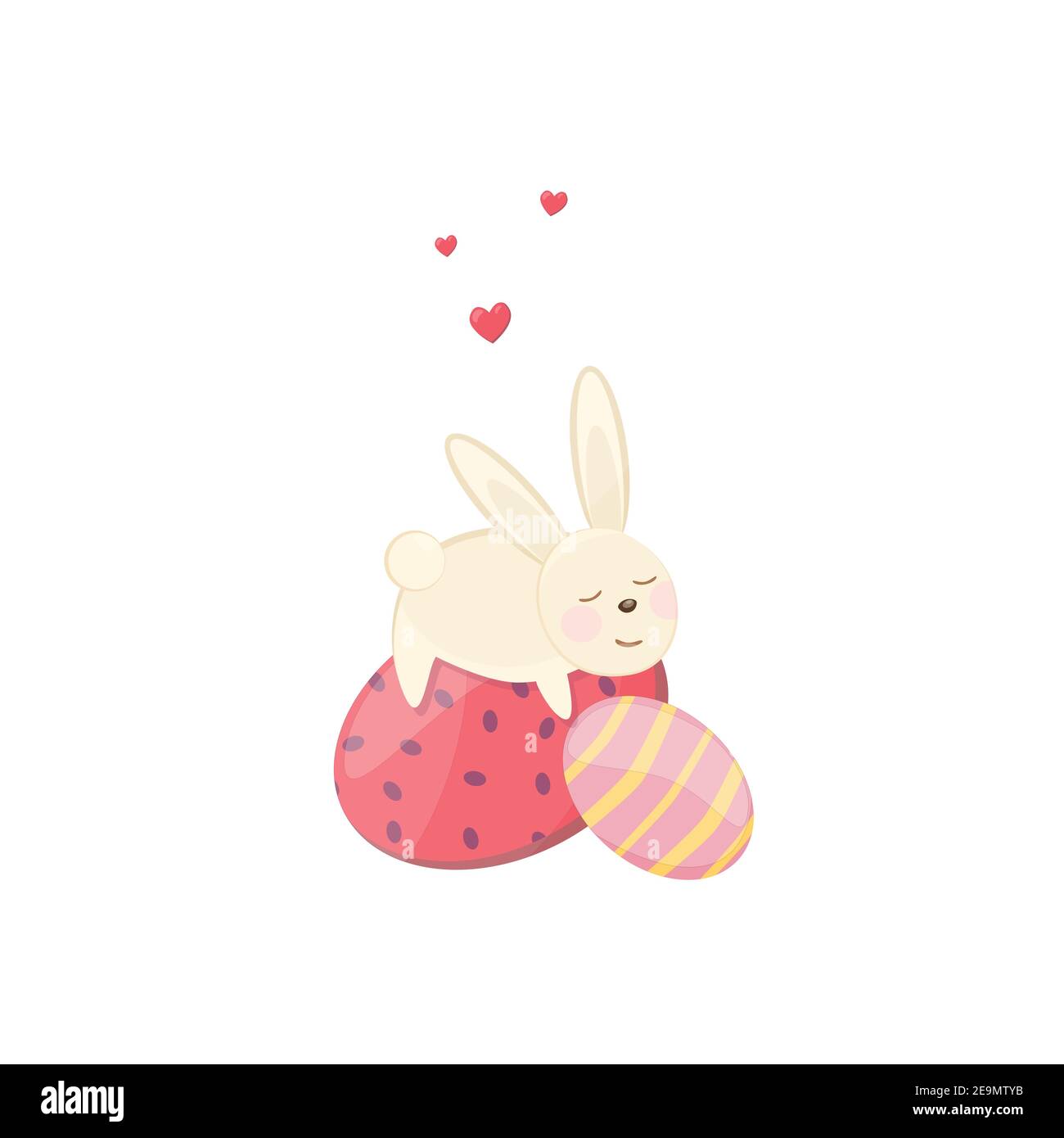 Cute cartoon Easter bunny sleeping on an Easter egg isolated vector ...