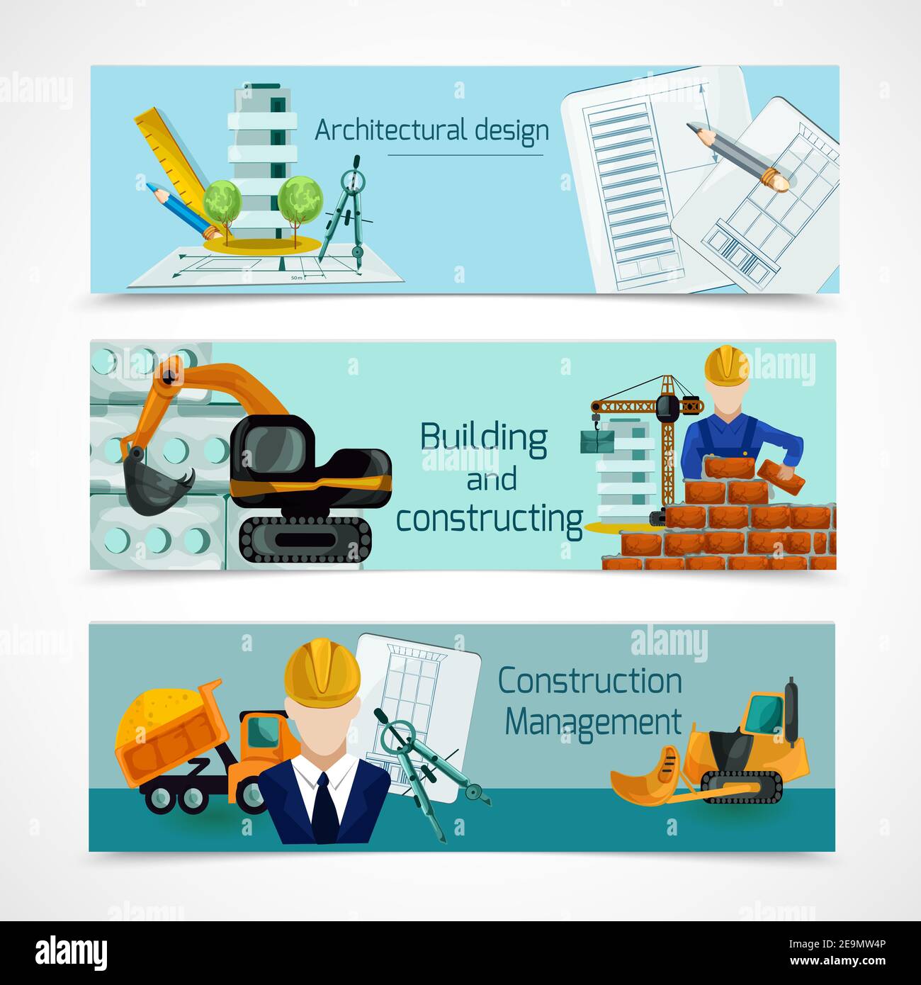 Construction horizontal banners set with architecture design and ...