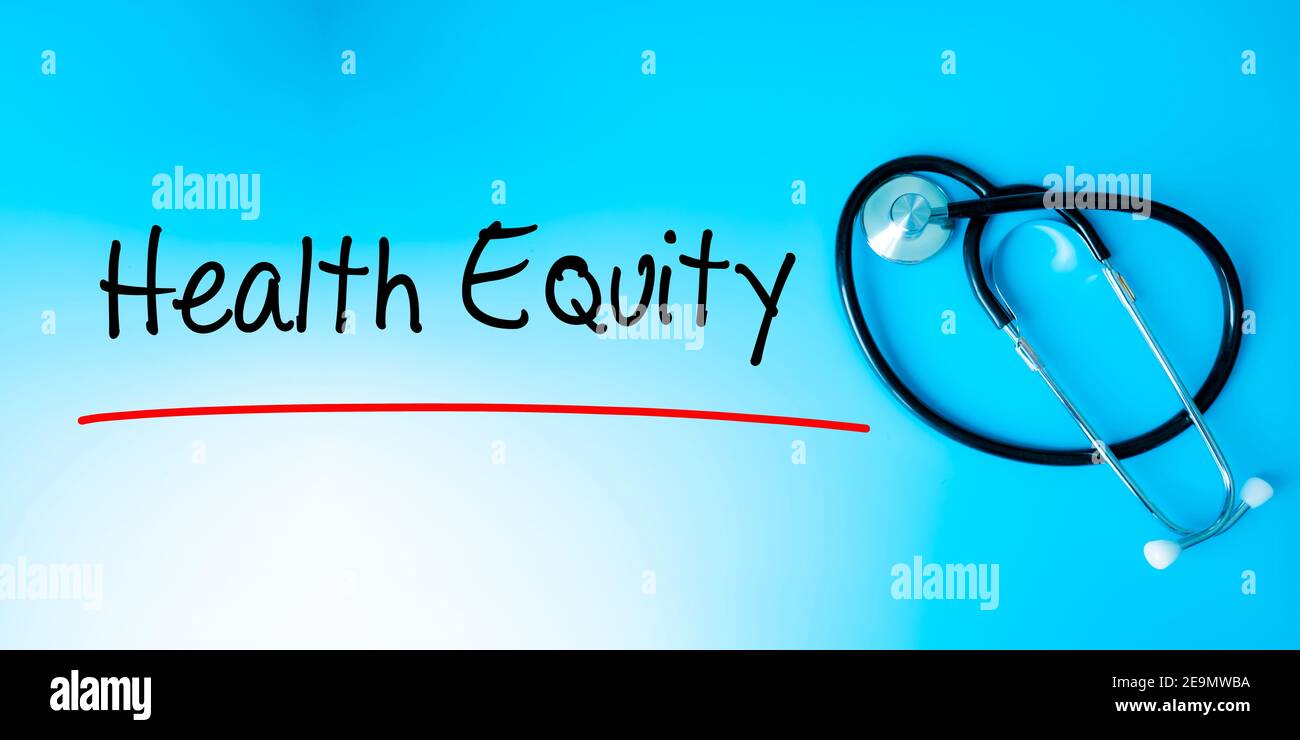 Health Equityt Sign.Text underline with red line. Isolated on blue ...