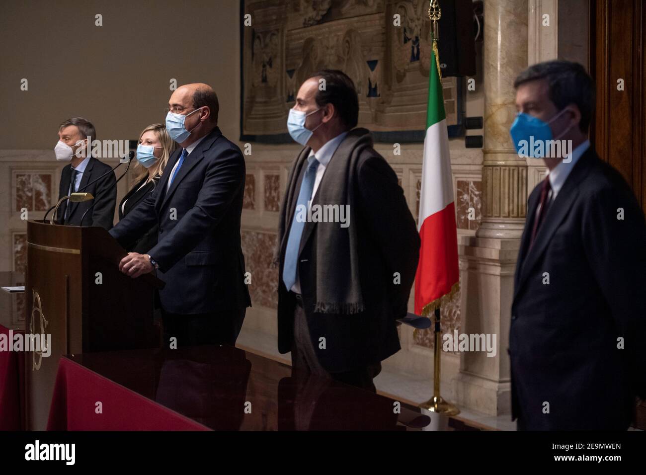 Rome, Italy. 05th Feb, 2021. Andrea Orlando Nicola Zingaretti Graziano ...